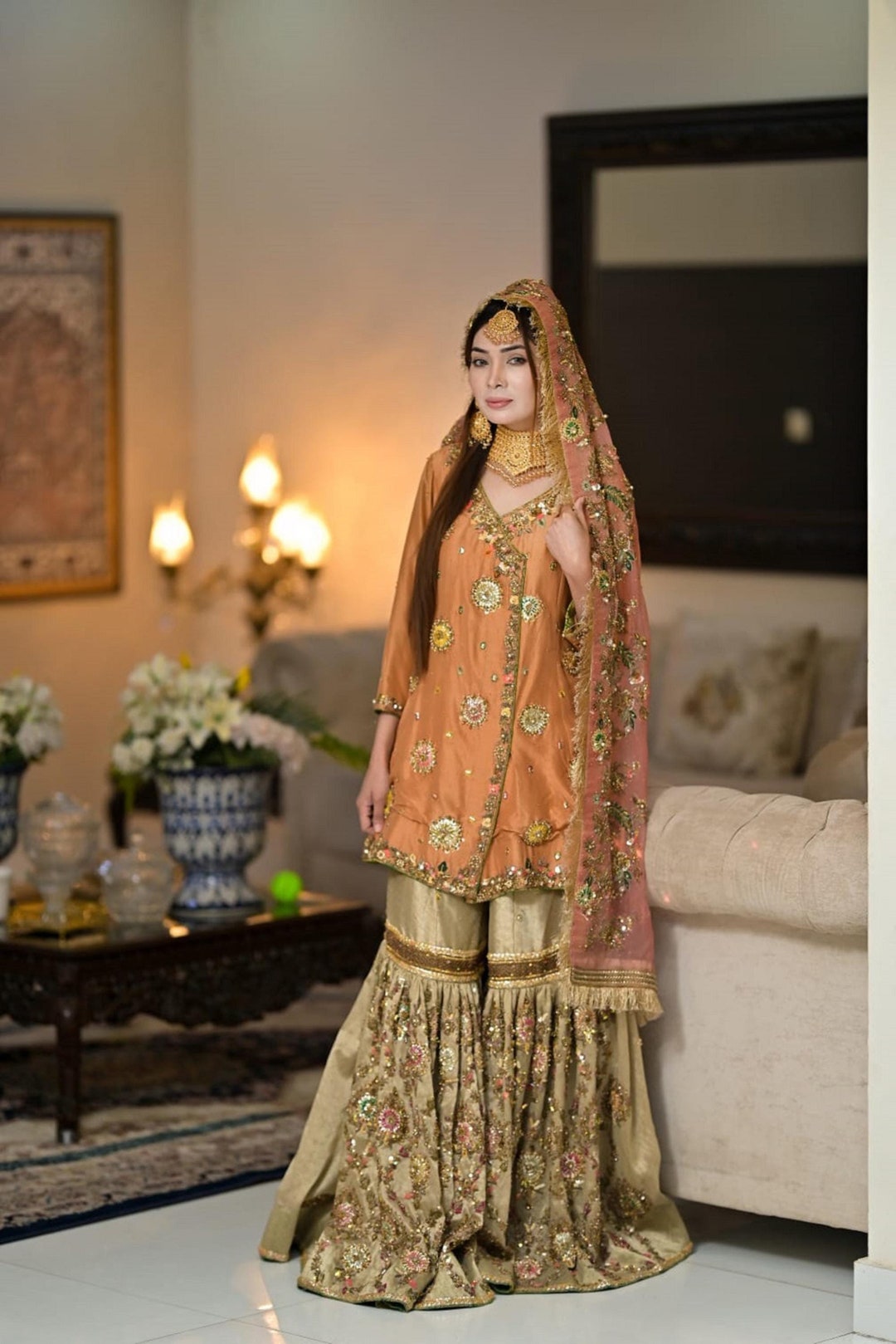 Hand Crafted Shah Jahan Design Embroidered Classic Gharara Set for ...
