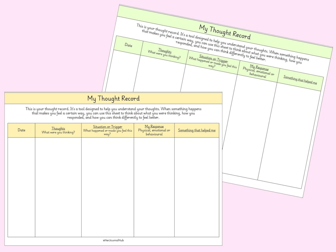 DIGITAL DOWNLOAD | PDF | Printable Thought Record Cbt Tool | Worksheets ...