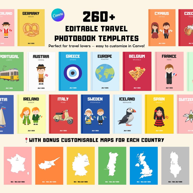 260 Editable Travel Photobook Template Bundle| Travel Photo Album ...