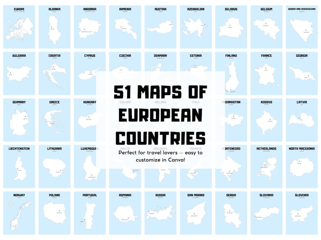 51 Europe Countries Map | Travel Map | Maps for Photobook & Scrapbook ...