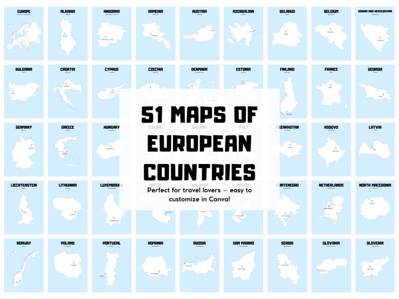 51 Europe Countries Map | Travel Map | Maps for Photobook & Scrapbook ...