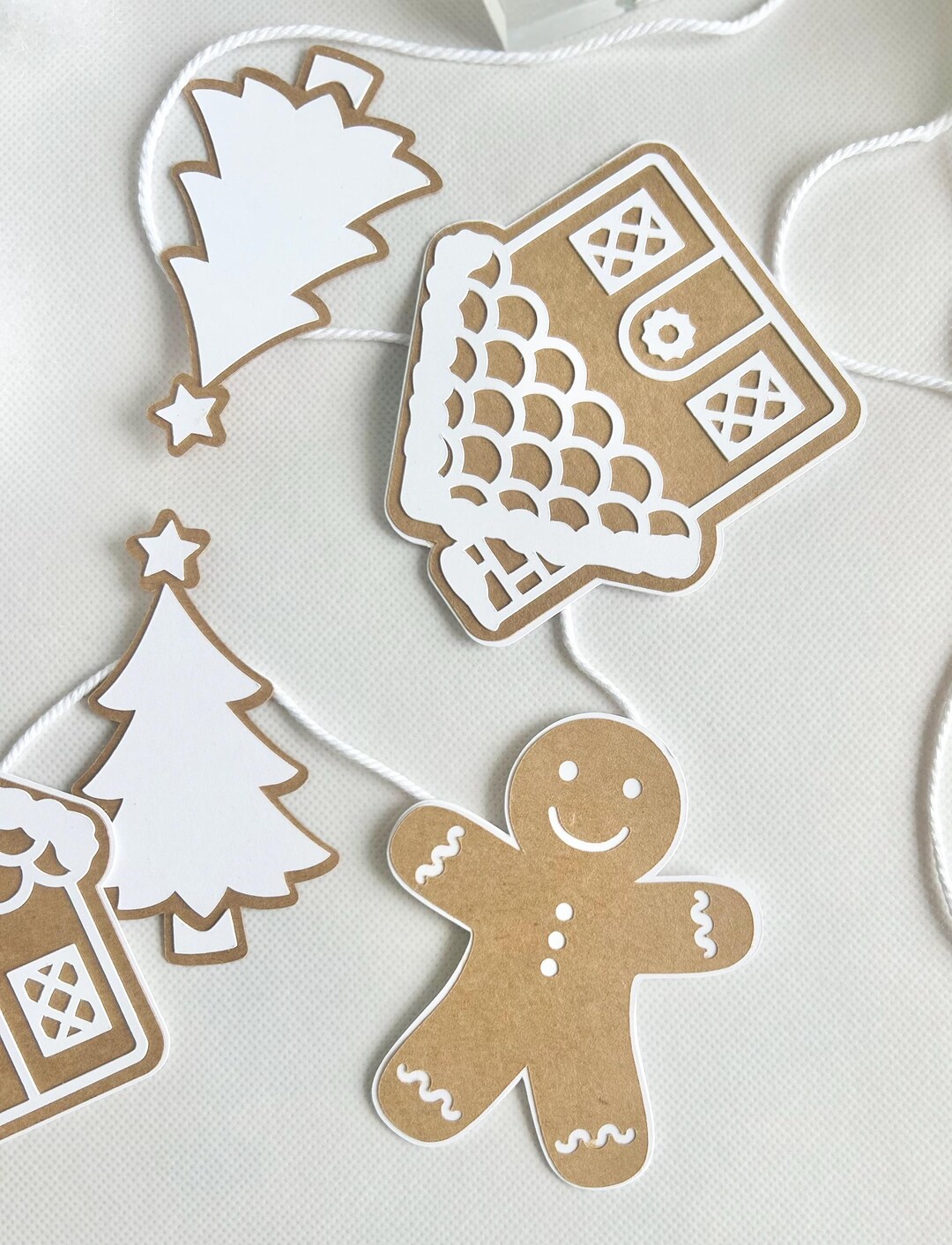 Christmas Gingerbread Man Banner, Gingerbread House Garland, Natural ...