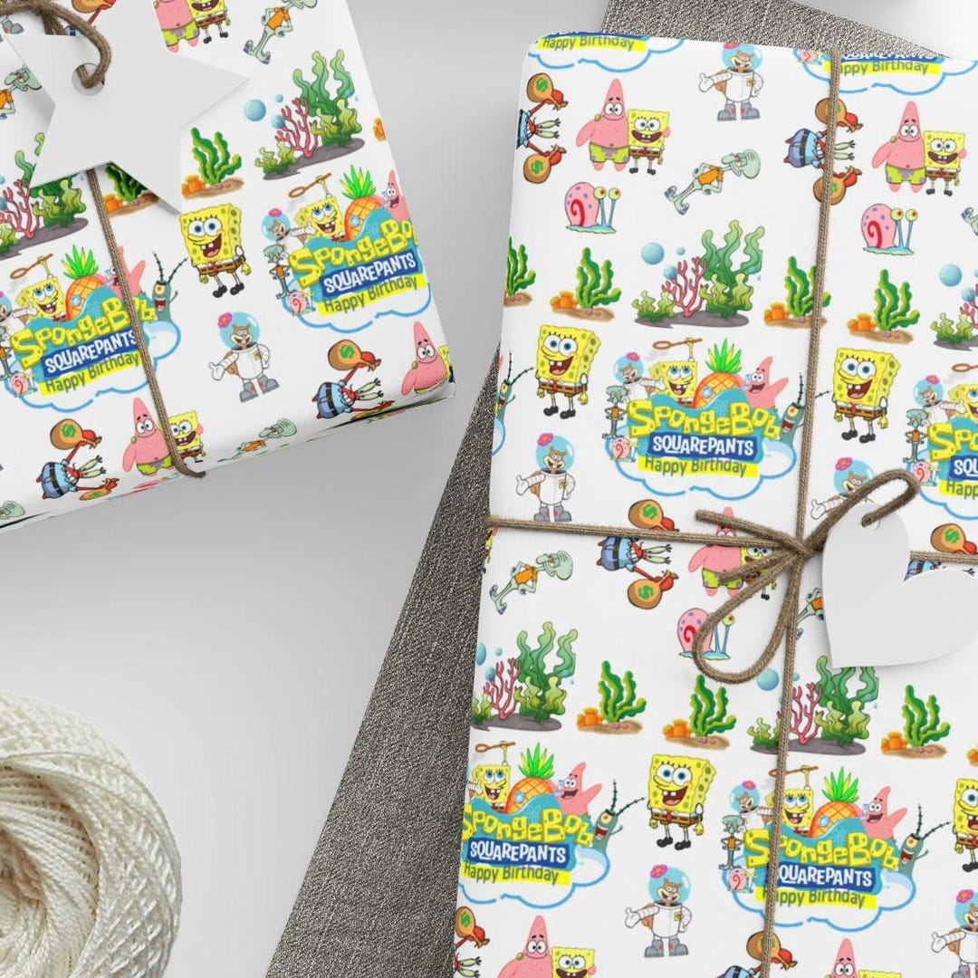 Gift Wrap, Spongebob Squarepants Birthday Party Wrapping Paper Design ...