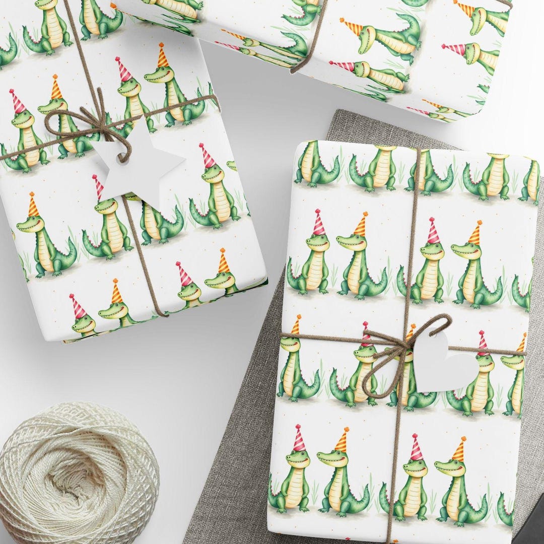 Birthday Crocodiles Wrapping Paper, Cute Animal Gift Wrap Roll for ...