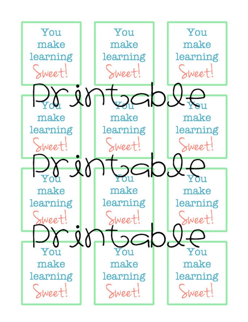 Printable PDF You Make Learning Sweet Tag Teacher - Etsy
