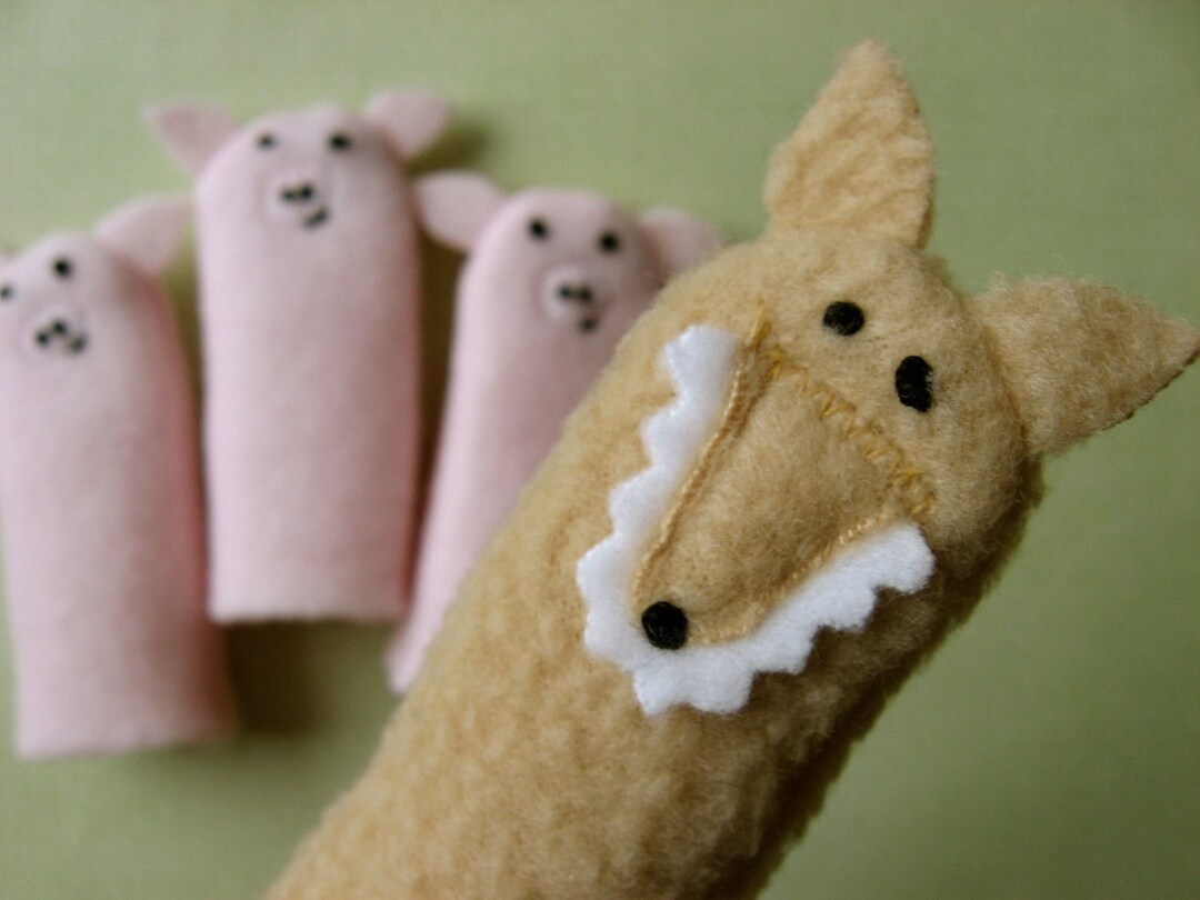 Three Little Pigs and a Hungry Wolf- Furry Fingers Finger Puppet Set - Etsy