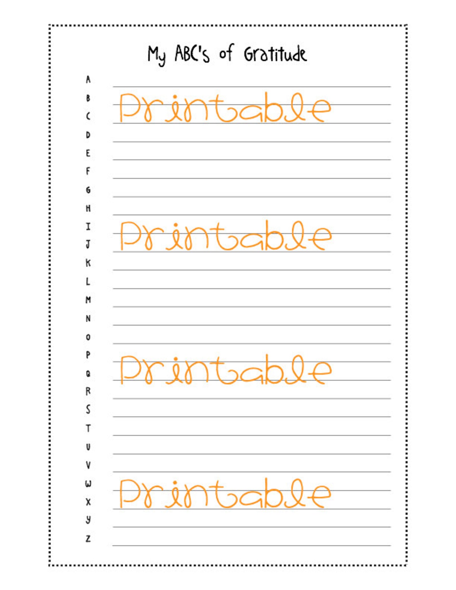 Printable PDF Abc's of Gratitude Thanksgiving Activity - Etsy