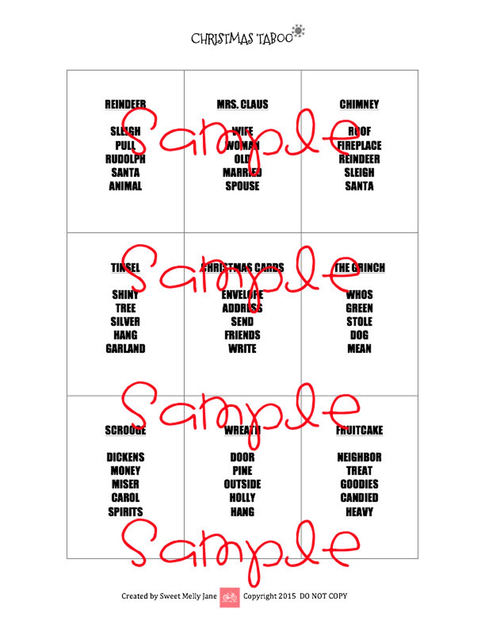 Printable PDF Christmas Taboo Fun Party Game for Kids - Etsy