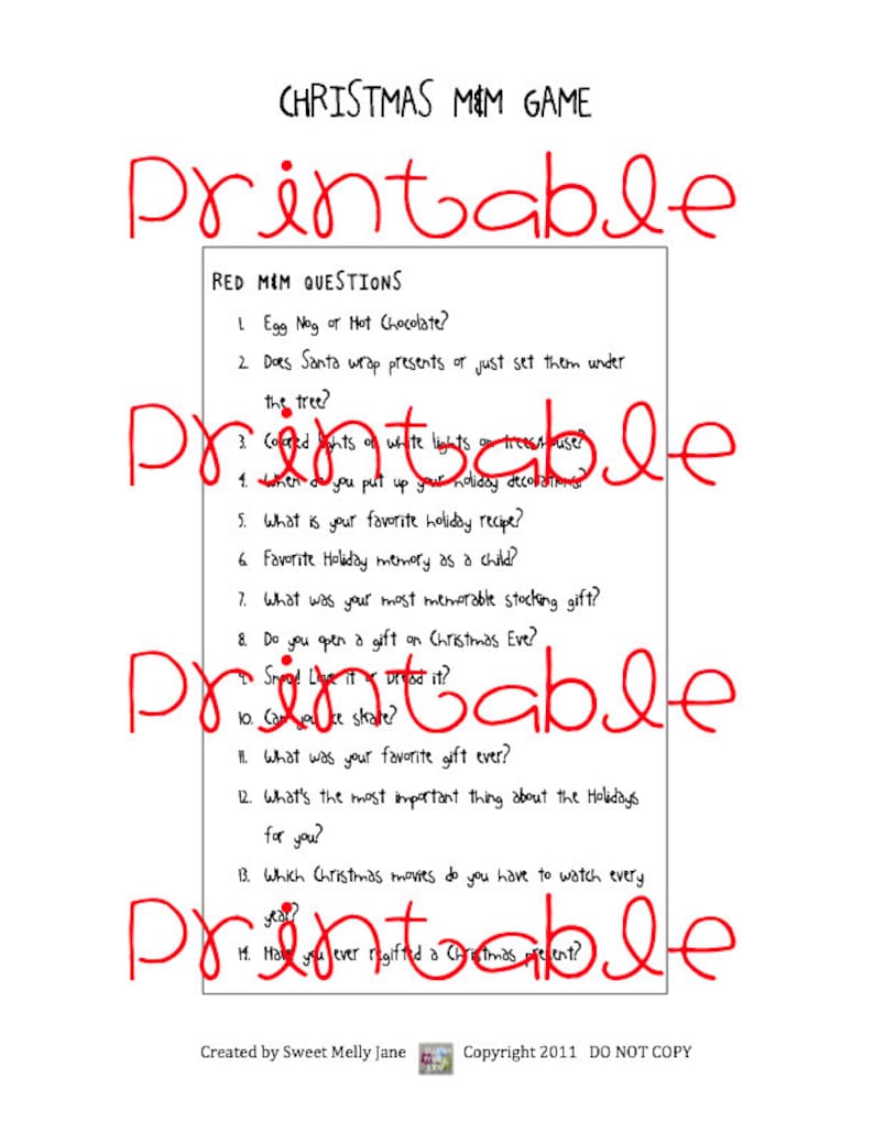 Printable- PDF- Christmas M&M Game- Party Game Idea- Family Friendly - Etsy