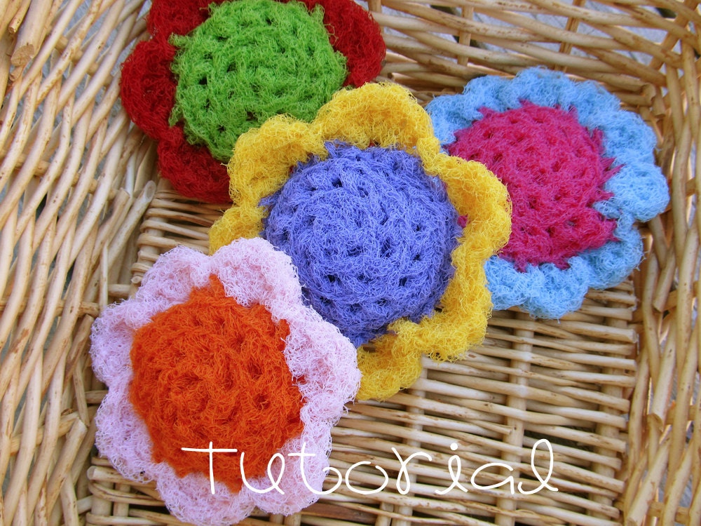Tutorial- PDF- Flower Puff Scrubbie- Nylon Net Scrubber- Pot Scrubber ...