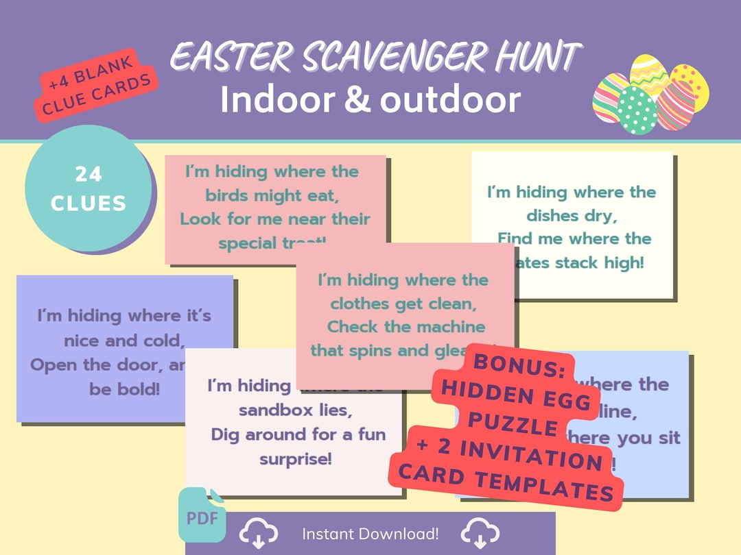 Easter Egg Adventure: Indoor & Outdoor Scavenger Hunt Bundle With ...