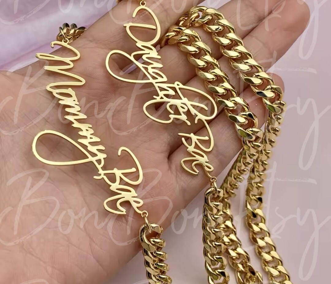 14k Gold Name Necklace With Curb Chain for Women, Dainty Custom Name ...