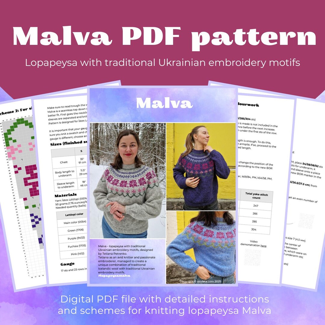 Digital Knitting Pattern of Lopapeysa Malva for Lettlopi Yarn - Etsy