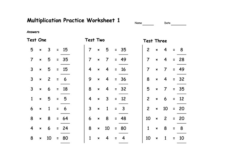 Multiplication and Division - 12 Practice Math Worksheets (24 in Total ...
