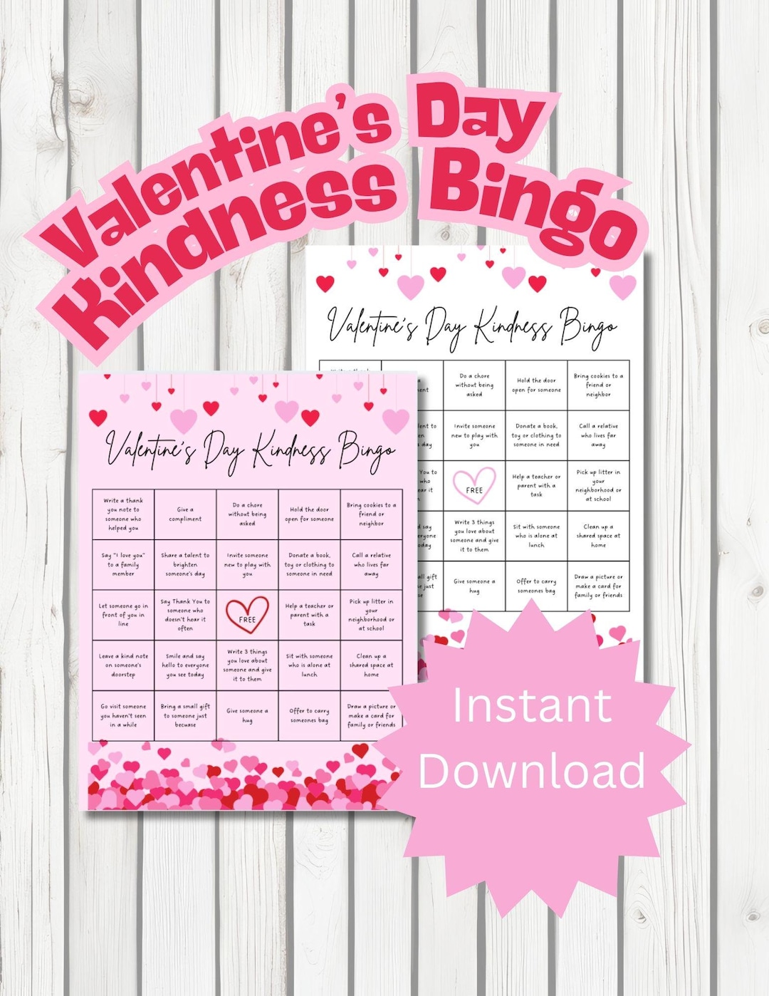 Valentine's Day Kindness Bingo PDF Download - Kindness-themed Game for ...