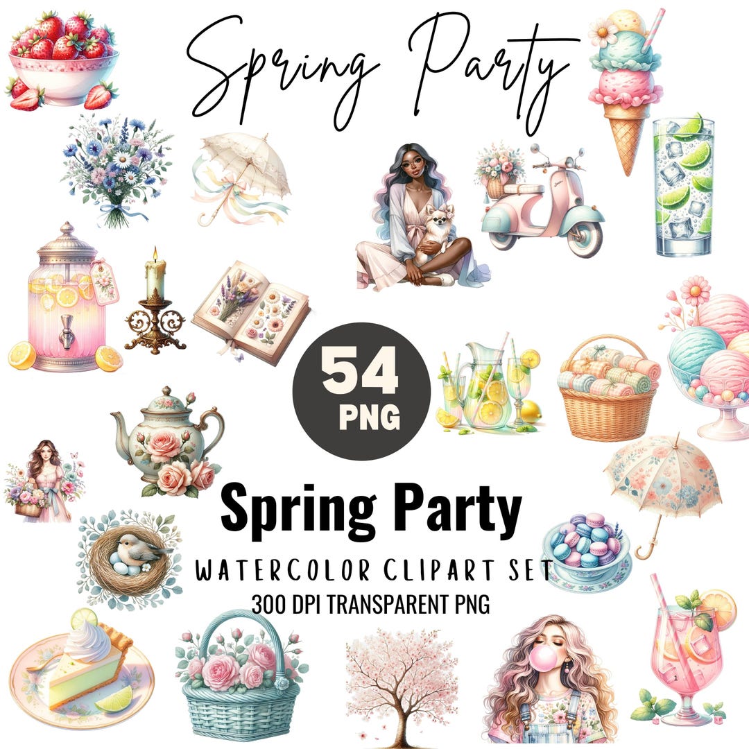 Spring Clipart PNG - 54 Pastel Watercolor Designs for Spring Planners ...