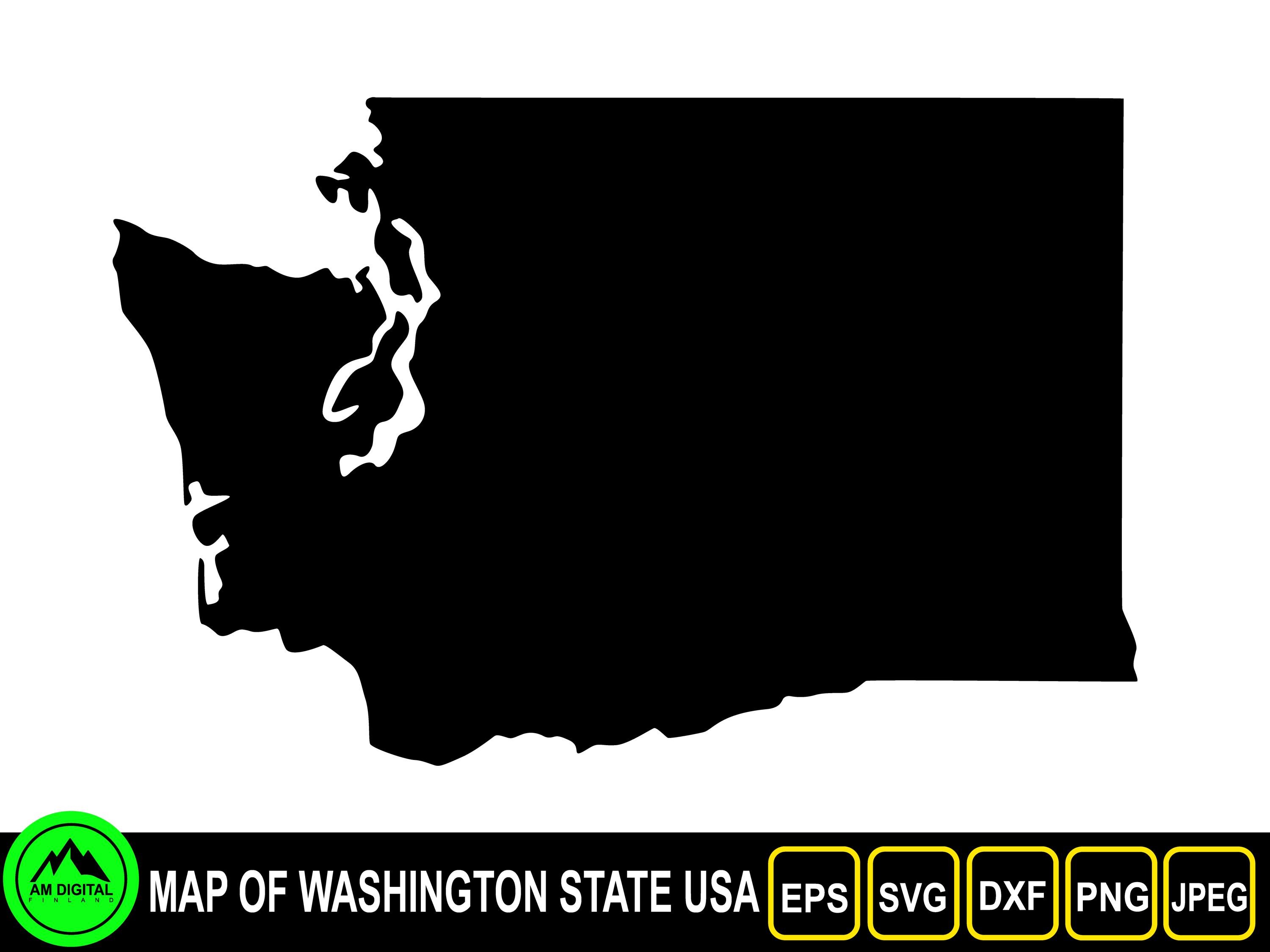 Map of Washington State USA Silhouette Flat Design - Etsy