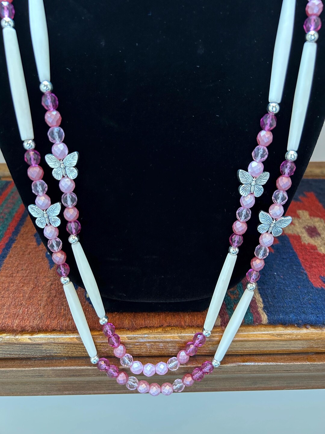 Pink Native American Regalia Hairpipe Necklace With Butterflies - Etsy