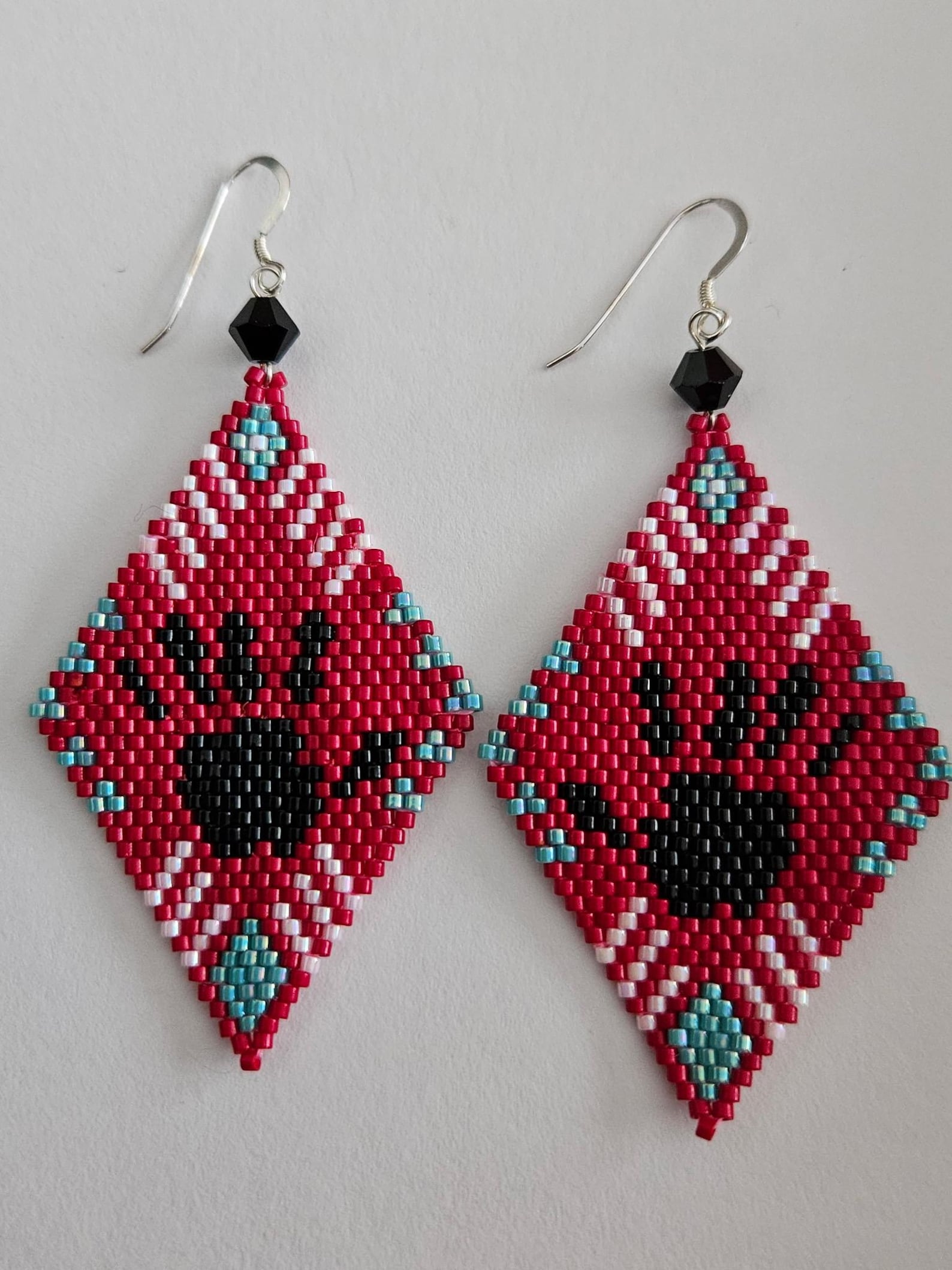 Red Brick Stitch Earrings With Handprint - MMIW - Native American - Etsy