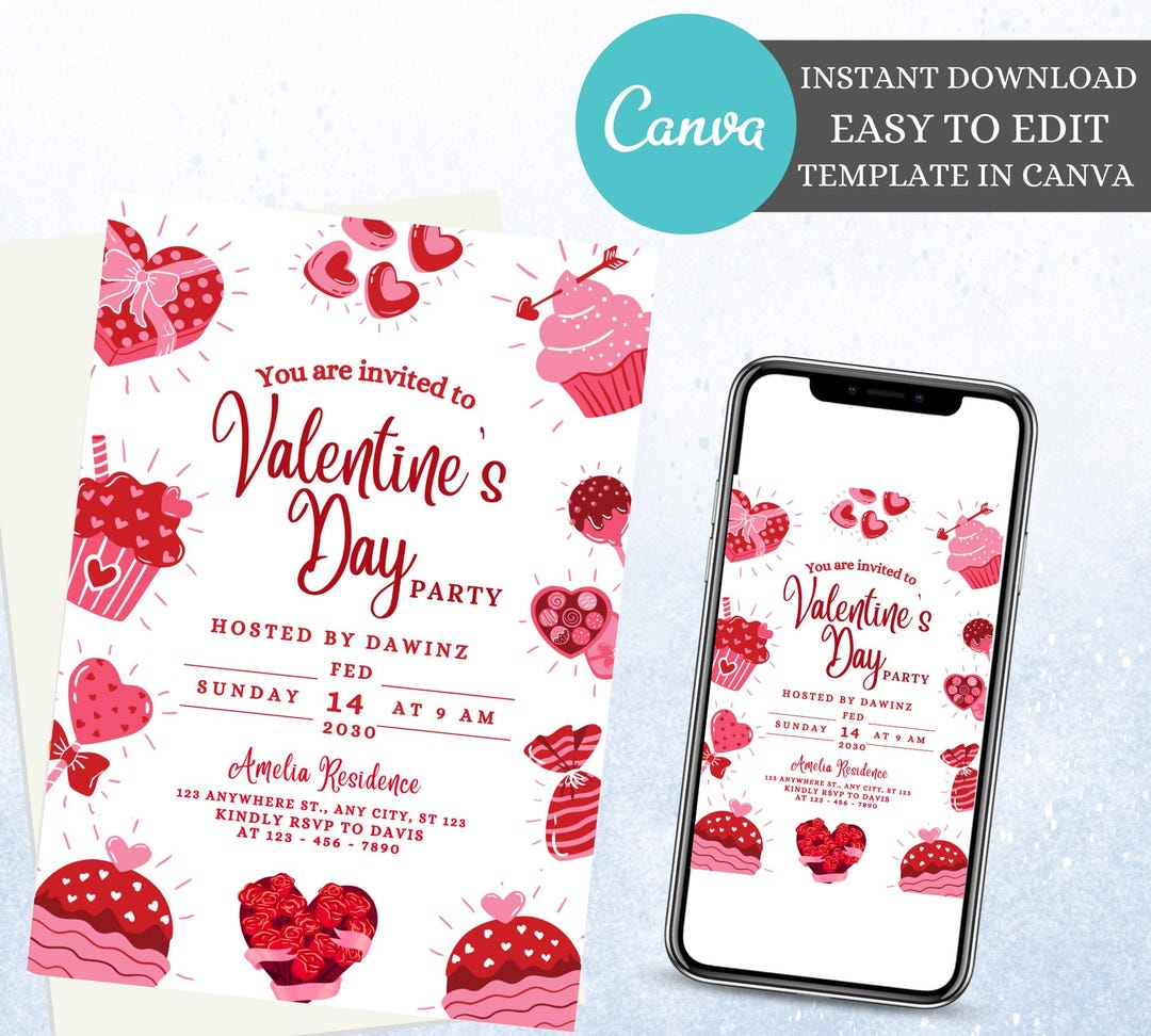 Editable Valentine Day Party Invitation Heart Couples Party Invitation ...