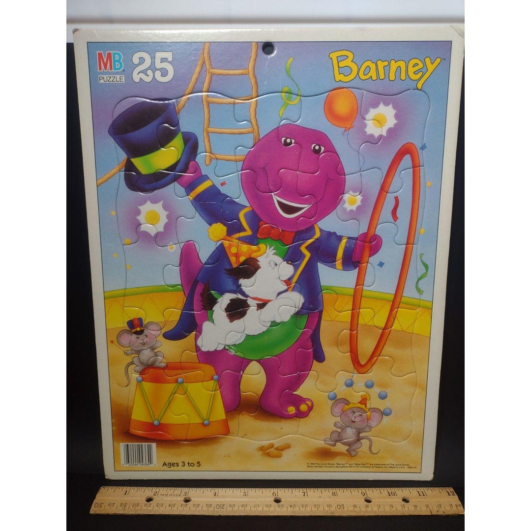 Vintage 1993 Barney Frame Tray 25 Piece Circus Puzzle Milton Bradley ...