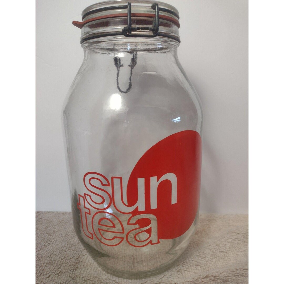 Vintage Orangey Red Sun Tea Glass Jar Wire Bail Latch Lid 3 Liter ...