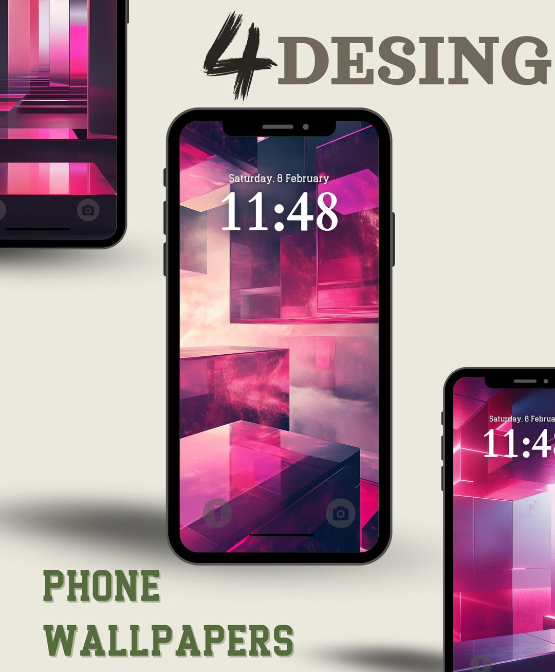 Pink Abstract 3D iPhone Wallpaper Set | Aesthetic Digital Phone ...