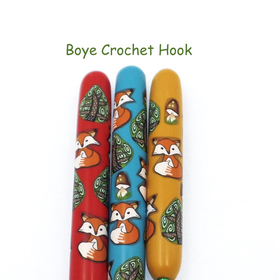 Crochet Hook, Polymer Clay Covered Boye Crochet Hook, Fox, Forest, Tree ...