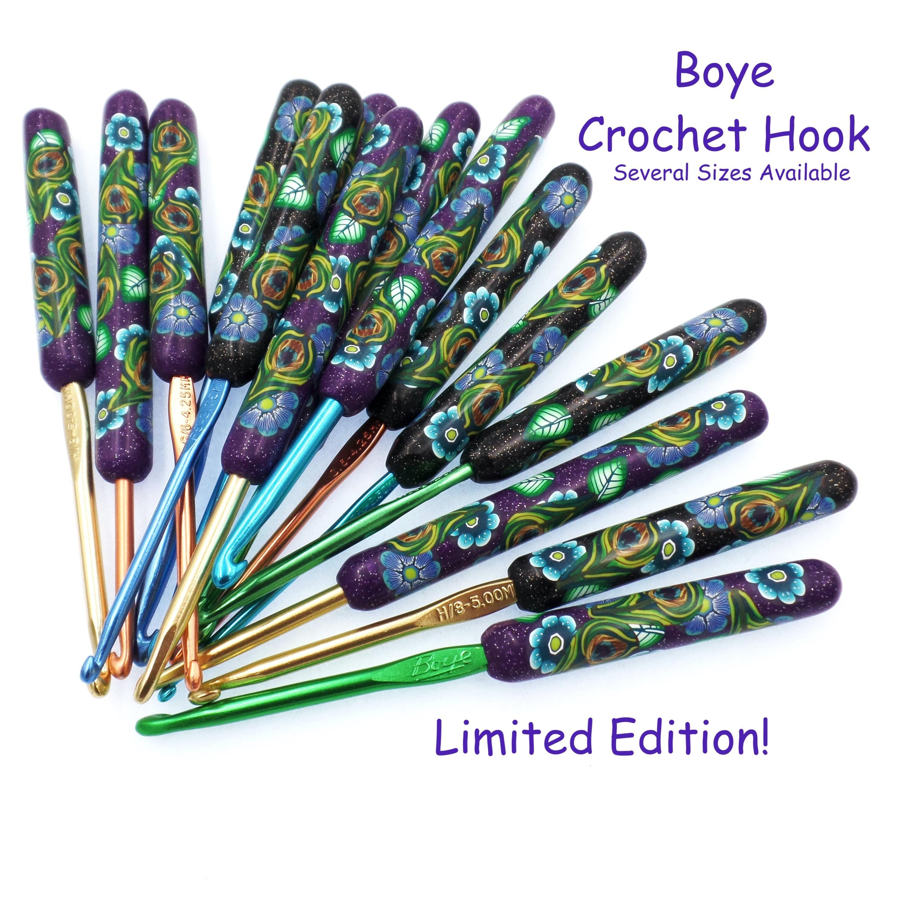 Crochet Hook, Polymer Clay Covered Boye Crochet Hook, Peacock Feathers ...