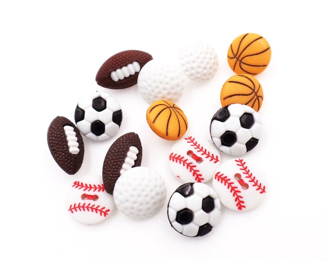 Set of 15 Sports Buttons, Basketball, Golf, Soccer, Baseball, Football ...