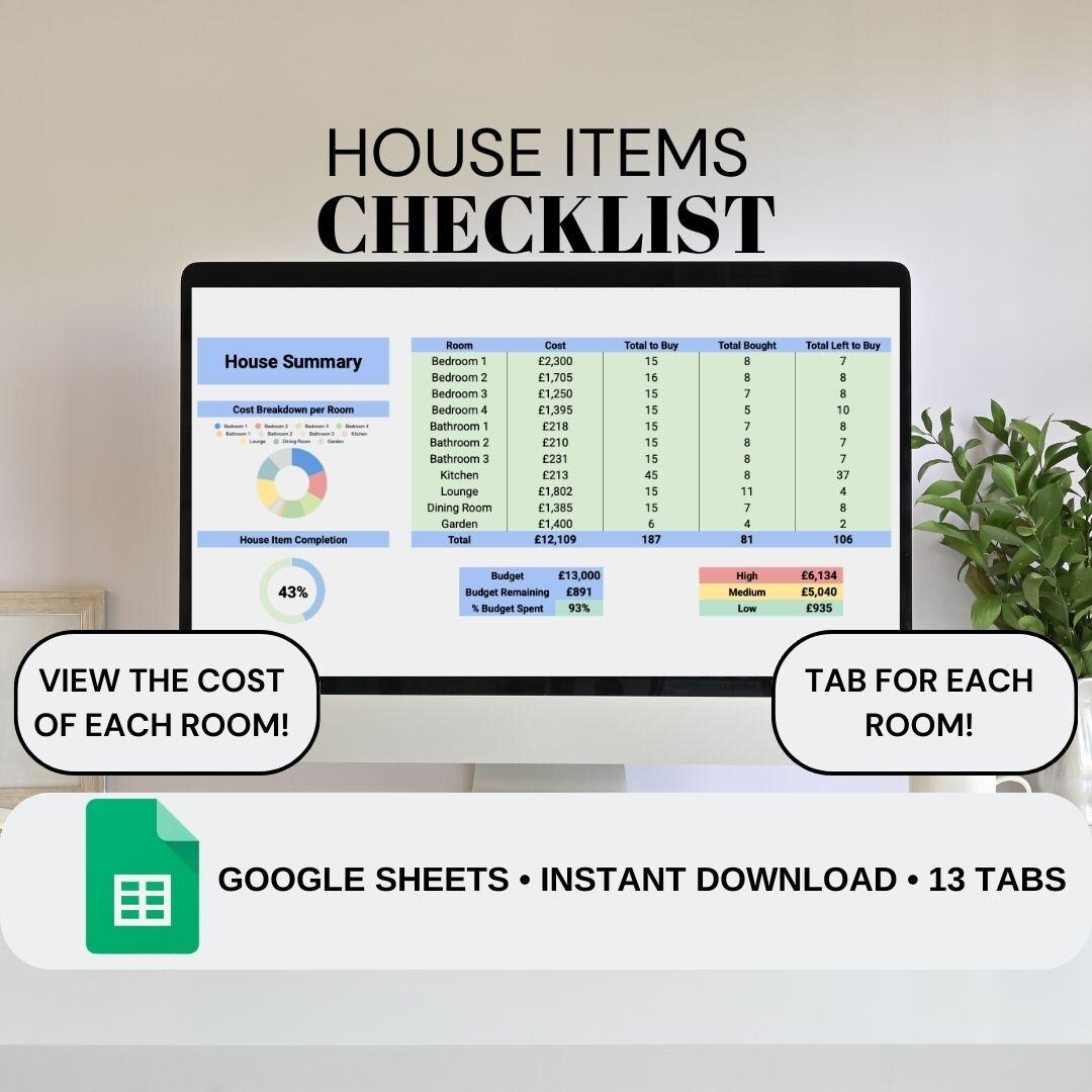 House Item Checklist | New Home Checklist | Home Planner | First Home ...
