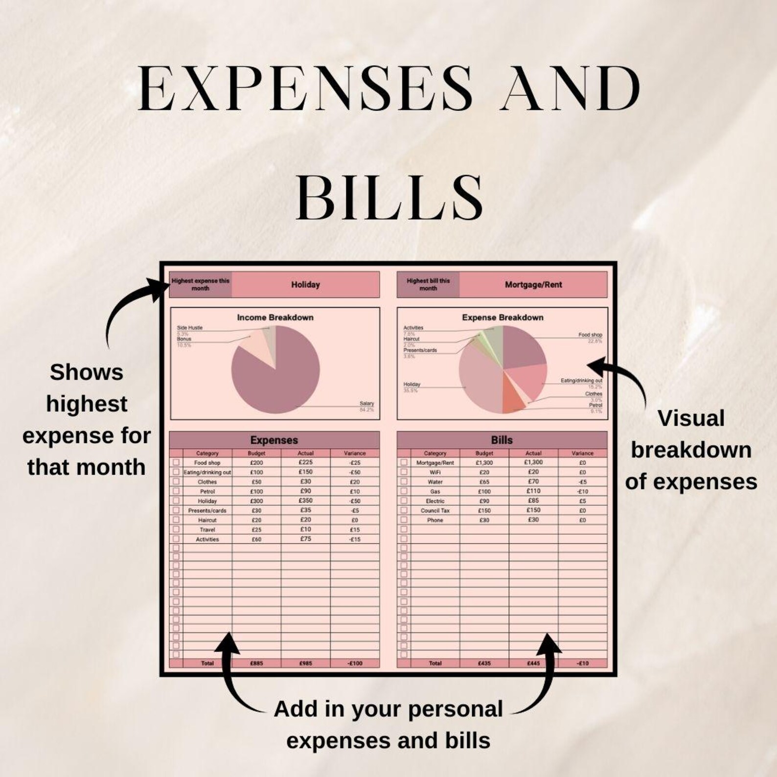 Monthly Budget Planner | Finance Tracker | Paycheck Planner | Budget ...
