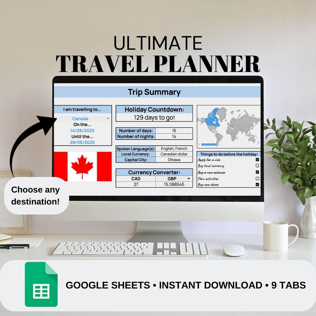Travel Planner Google Sheets Template Holiday Template Planner Vacation ...