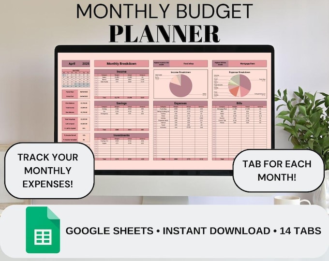 Monthly Budget Planner | Finance Tracker | Paycheck Planner | Budget ...