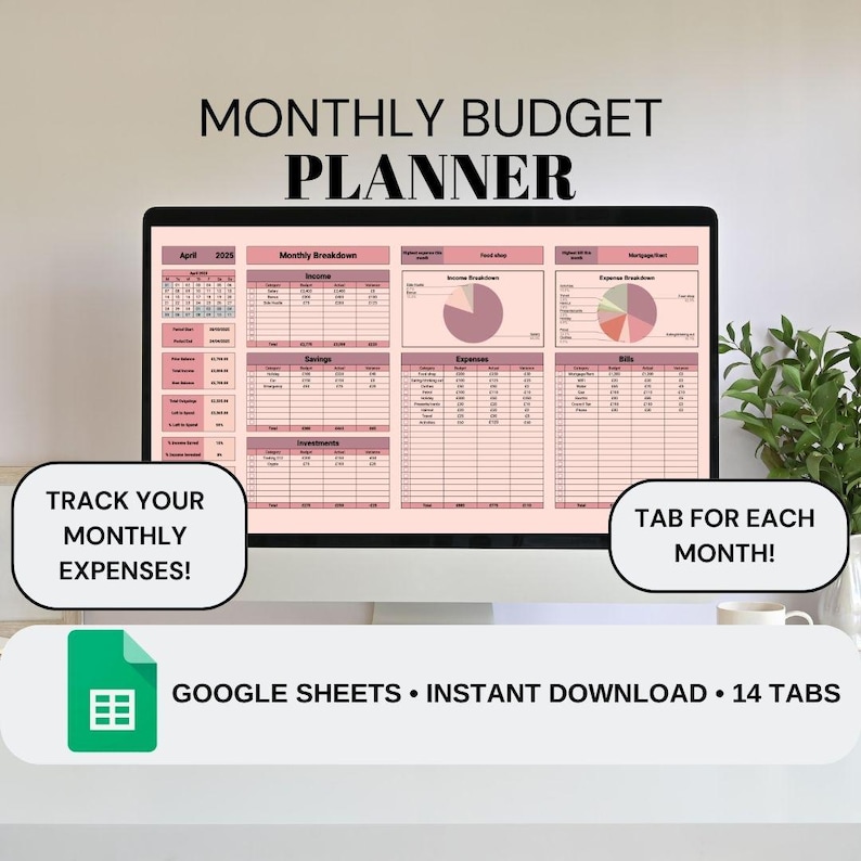 Monthly Budget Planner | Finance Tracker | Paycheck Planner | Budget ...