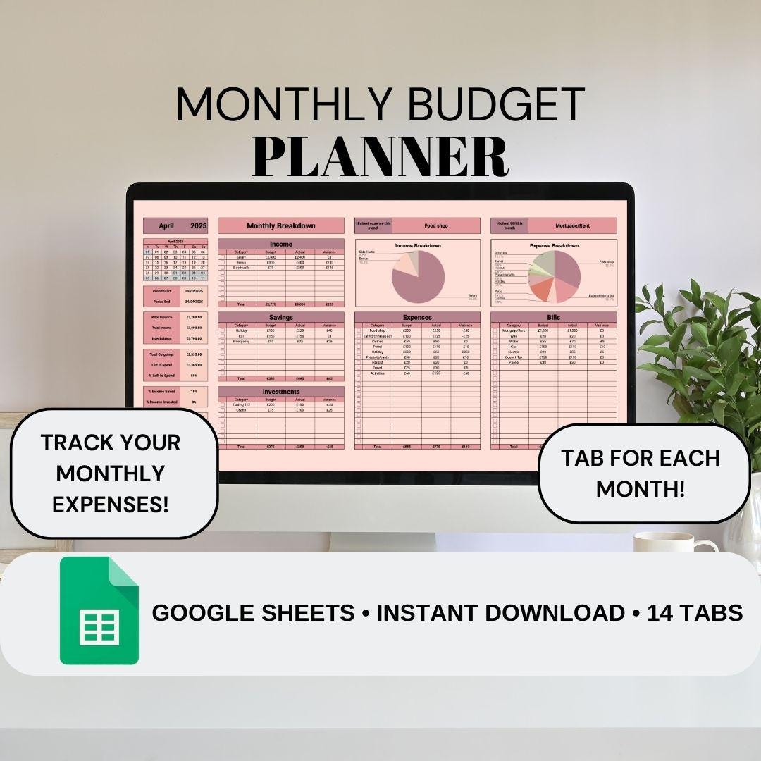 Monthly Budget Planner | Finance Tracker | Paycheck Planner | Budget ...