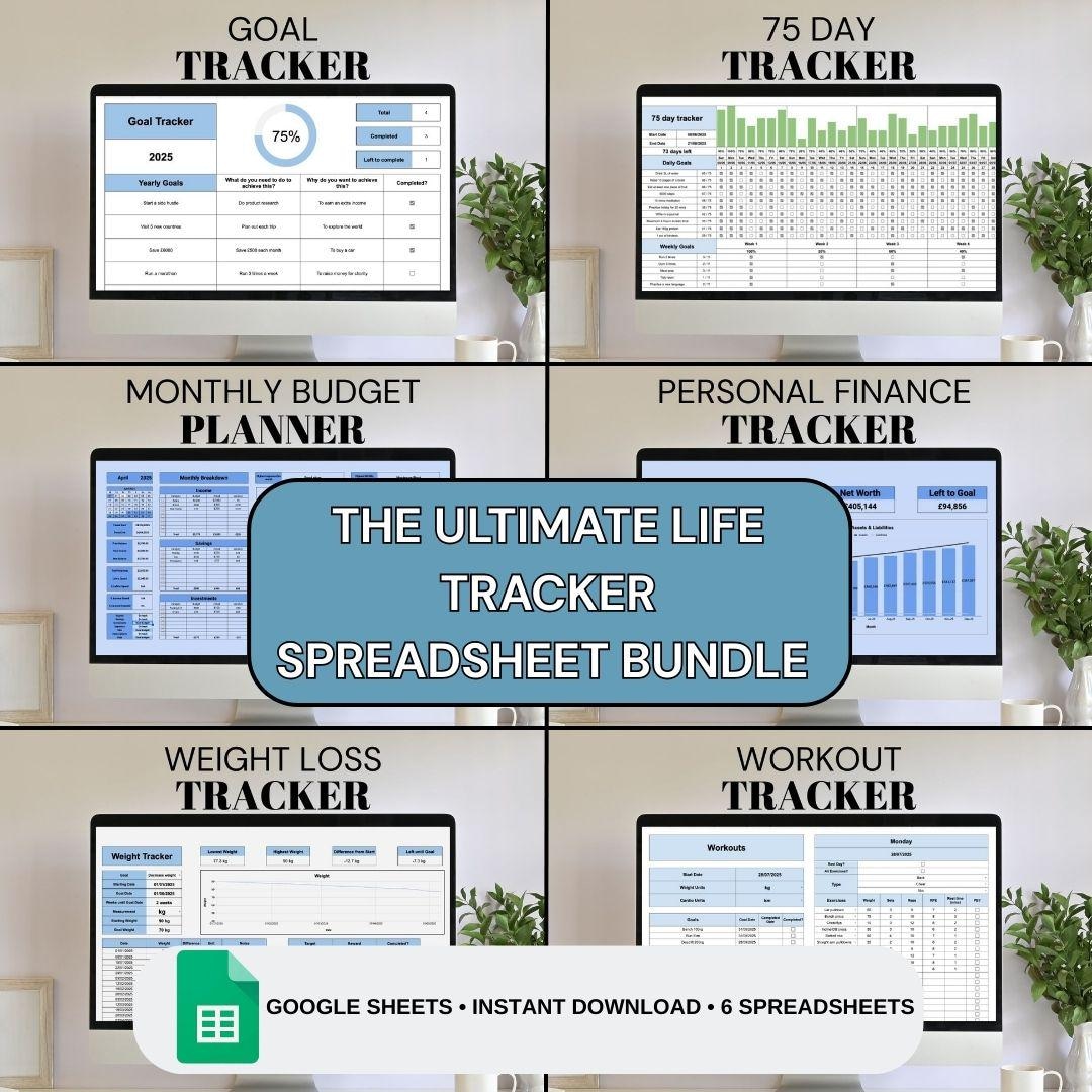The Ultimate Blue Life Tracker Spreadsheet Bundle | Goal Trackers ...