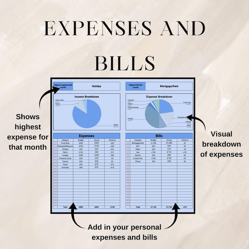 Blue Monthly Budget Planner | Finance Tracker | Paycheck Planner ...
