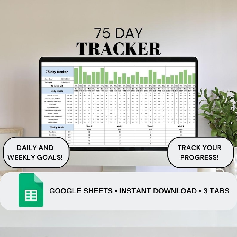 75 Day Tracker | 75 Day Challenge | 75 Challenge | Digital Tracker ...