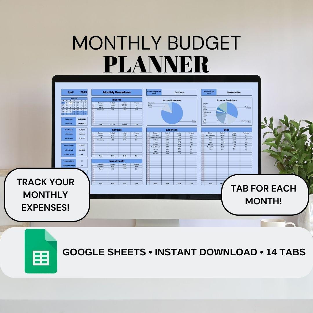 Monthly Budget Planner Expense Tracker Monthly Budget Spreadsheet ...