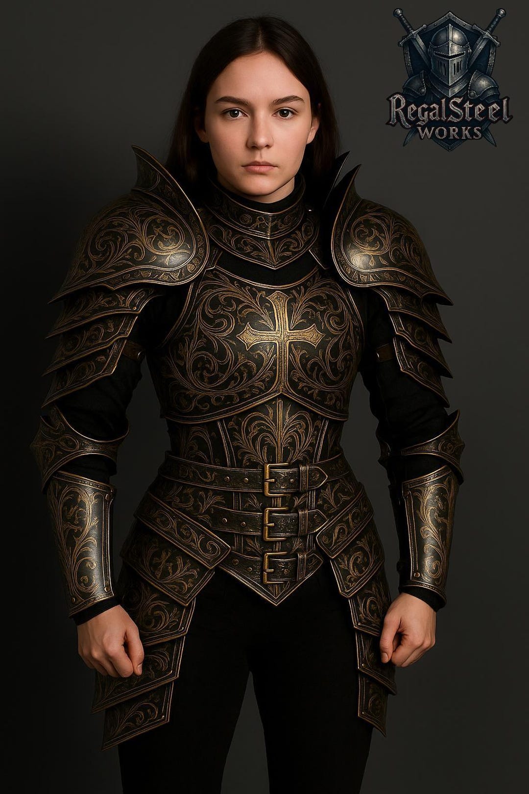 Medieval Lady Knight Blackened Steel Queen Costume Half Body Armor Suit ...