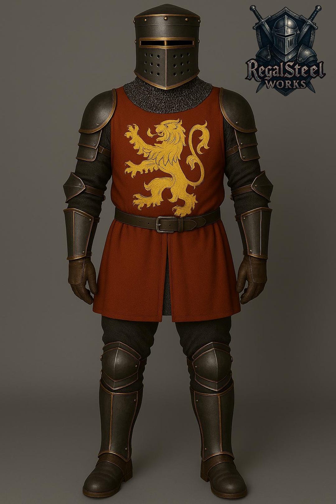 Medieval Knight Crusader Full Body Armor Set With Lion Heraldry | Steel ...