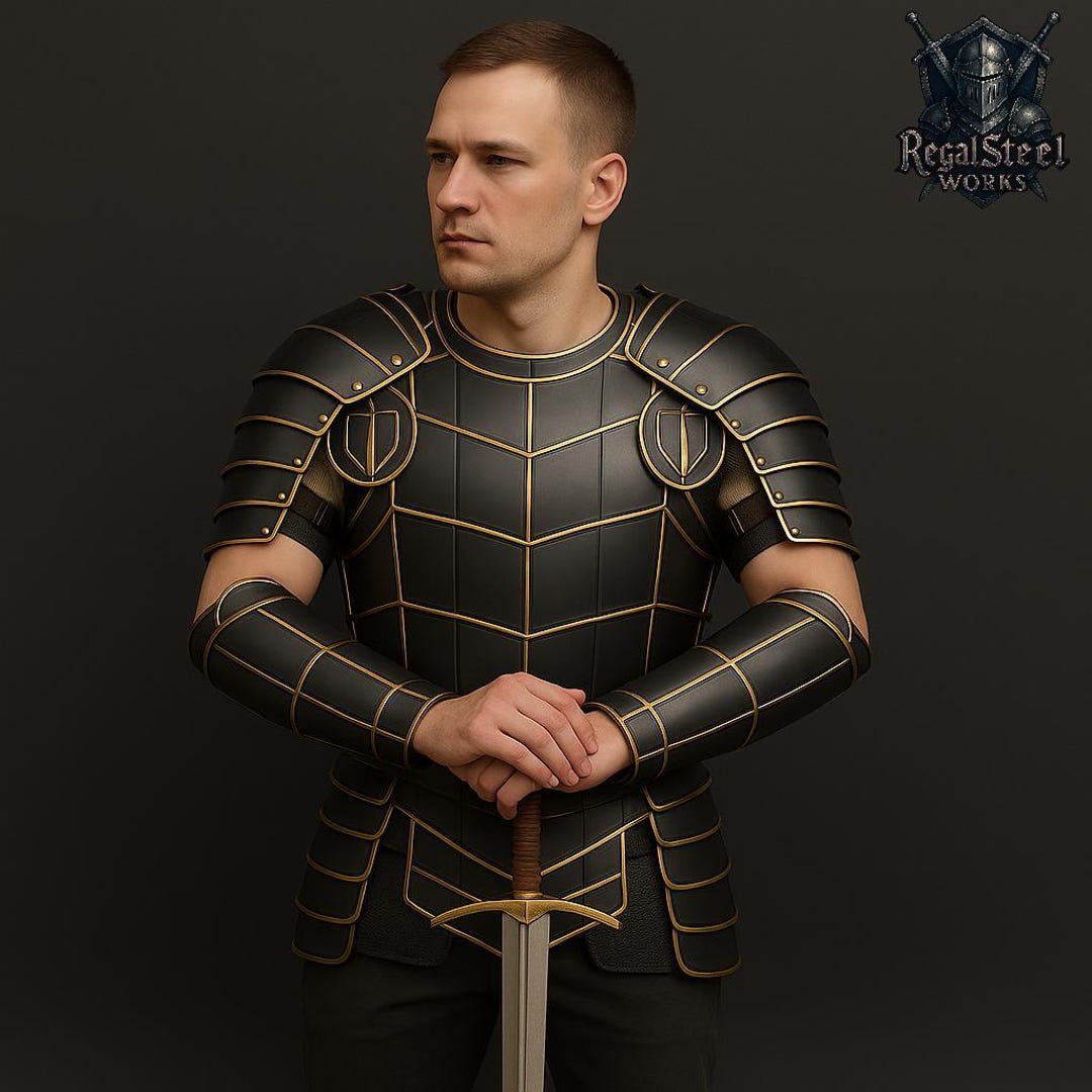 Medieval Fantasy Knight Black Brass Accents Steel Half Body Armor Suit ...