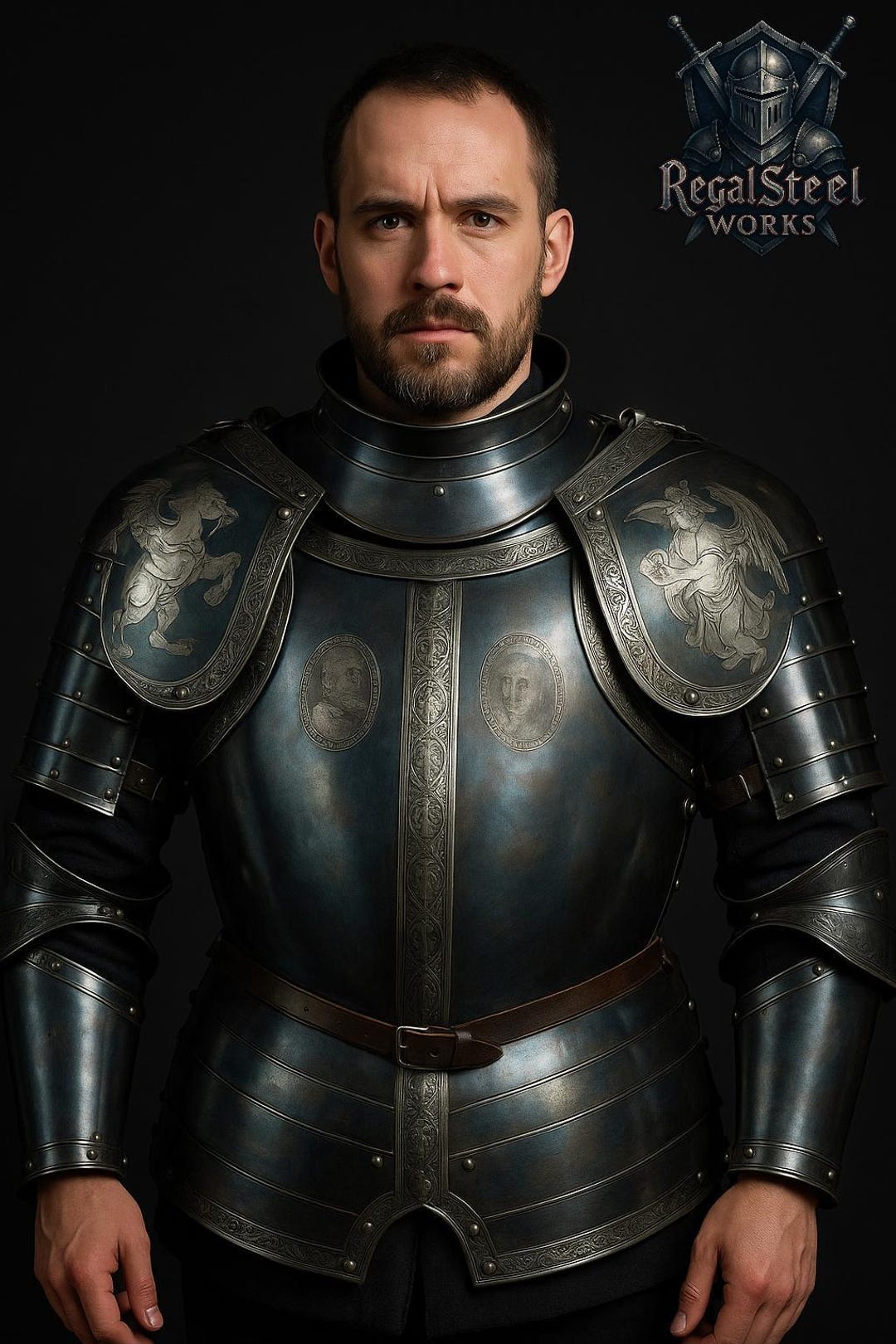 Medieval Battle Knight Dark Steel Royal Griffin Full Plate Armor Half ...