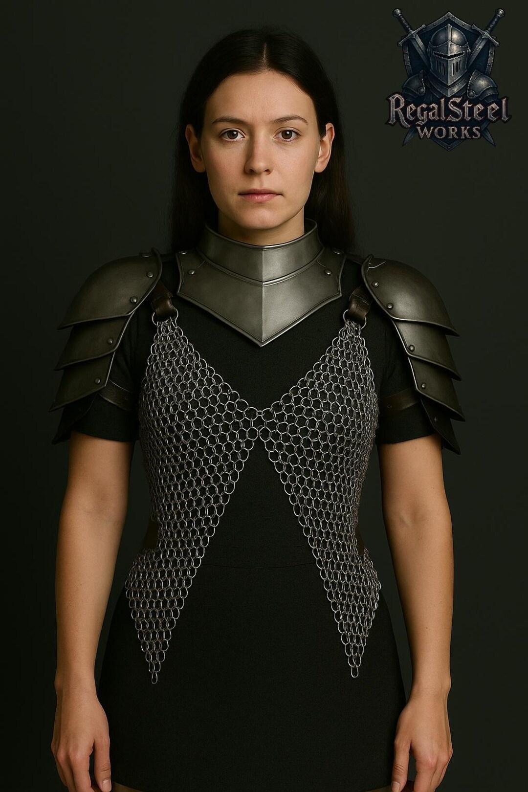 Medieval Female Chainmail Armor Set – Women’s Warrior Costume With Pauldrons, Gorget & Chain Top ...