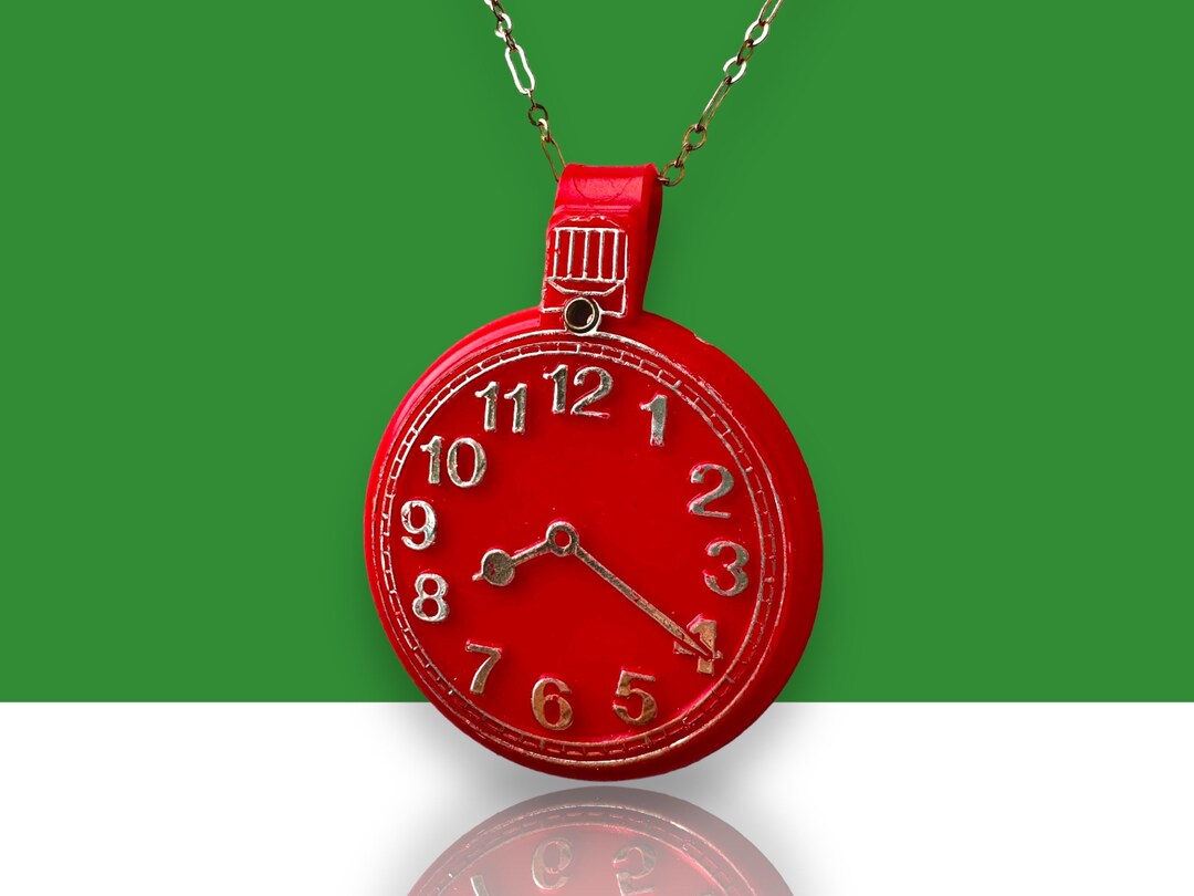 Red and Gold Clock Necklace - Etsy