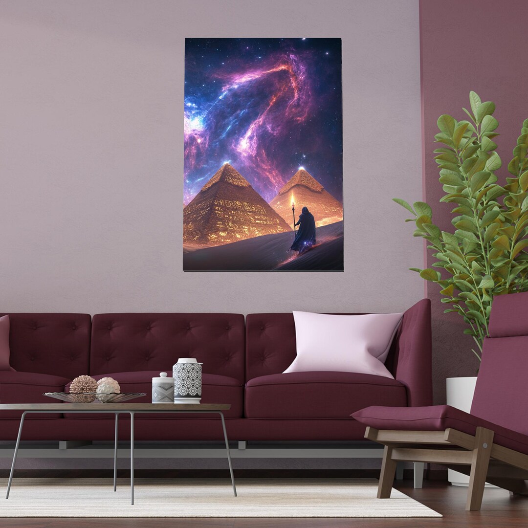 Cosmic Pyramids of Giza Poster - Surreal Ancient Egyptian Artwork With ...