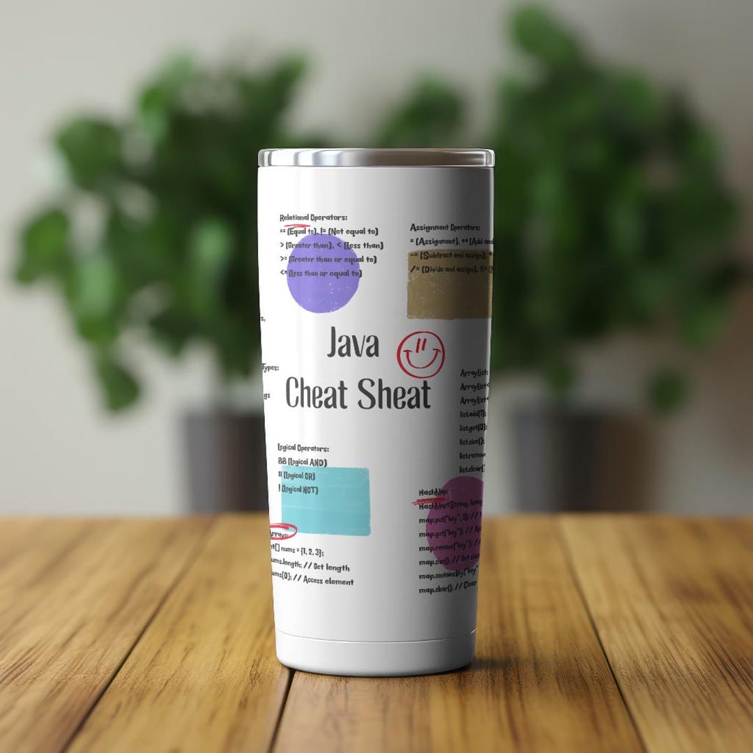 Java Cheat Sheet Tumbler 20oz Coffee Cup, Student Gift, Study Aid ...