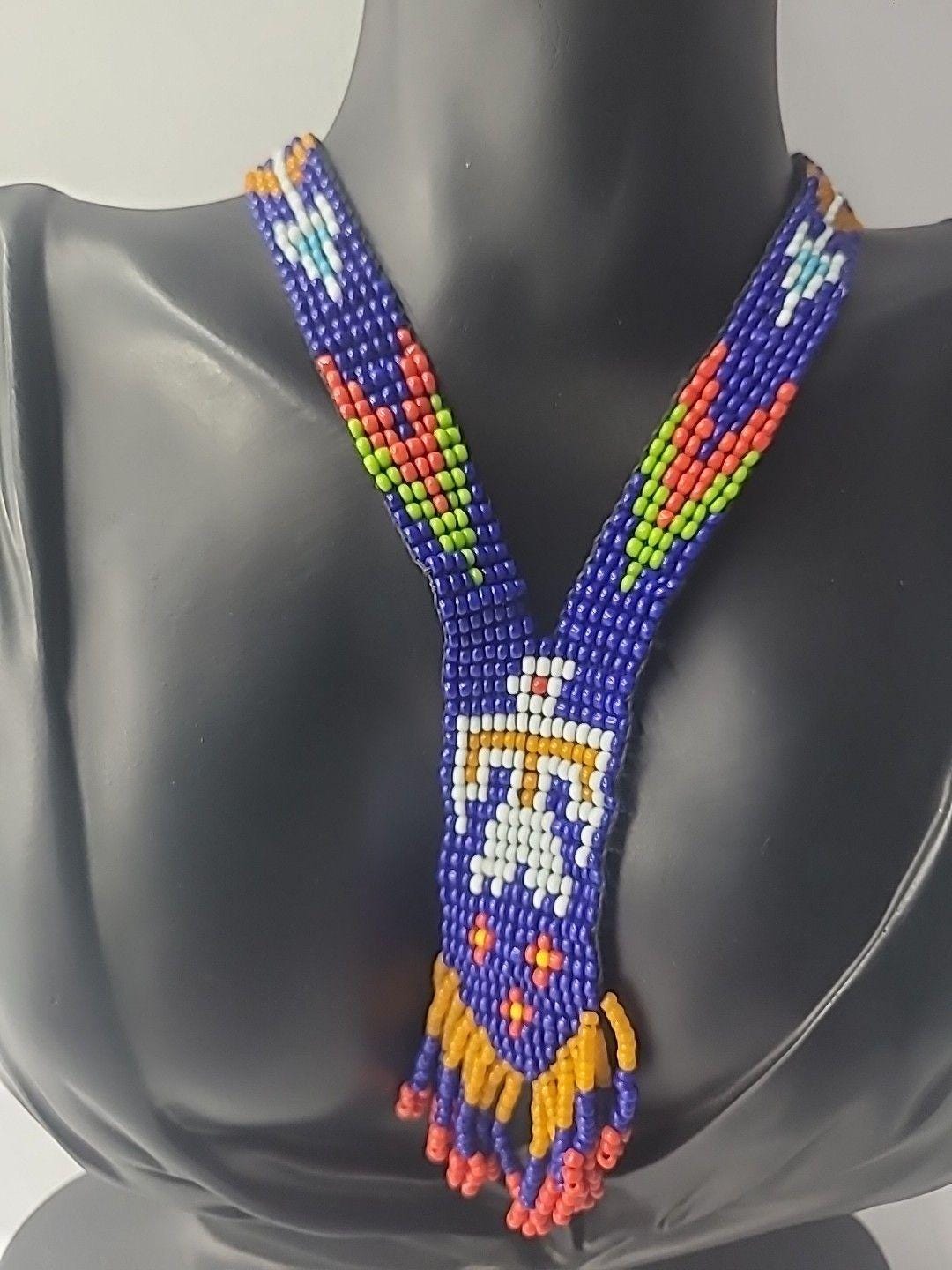 Vintage Southwestern Beaded Thunderbird Necklace Native Inspired Seed ...