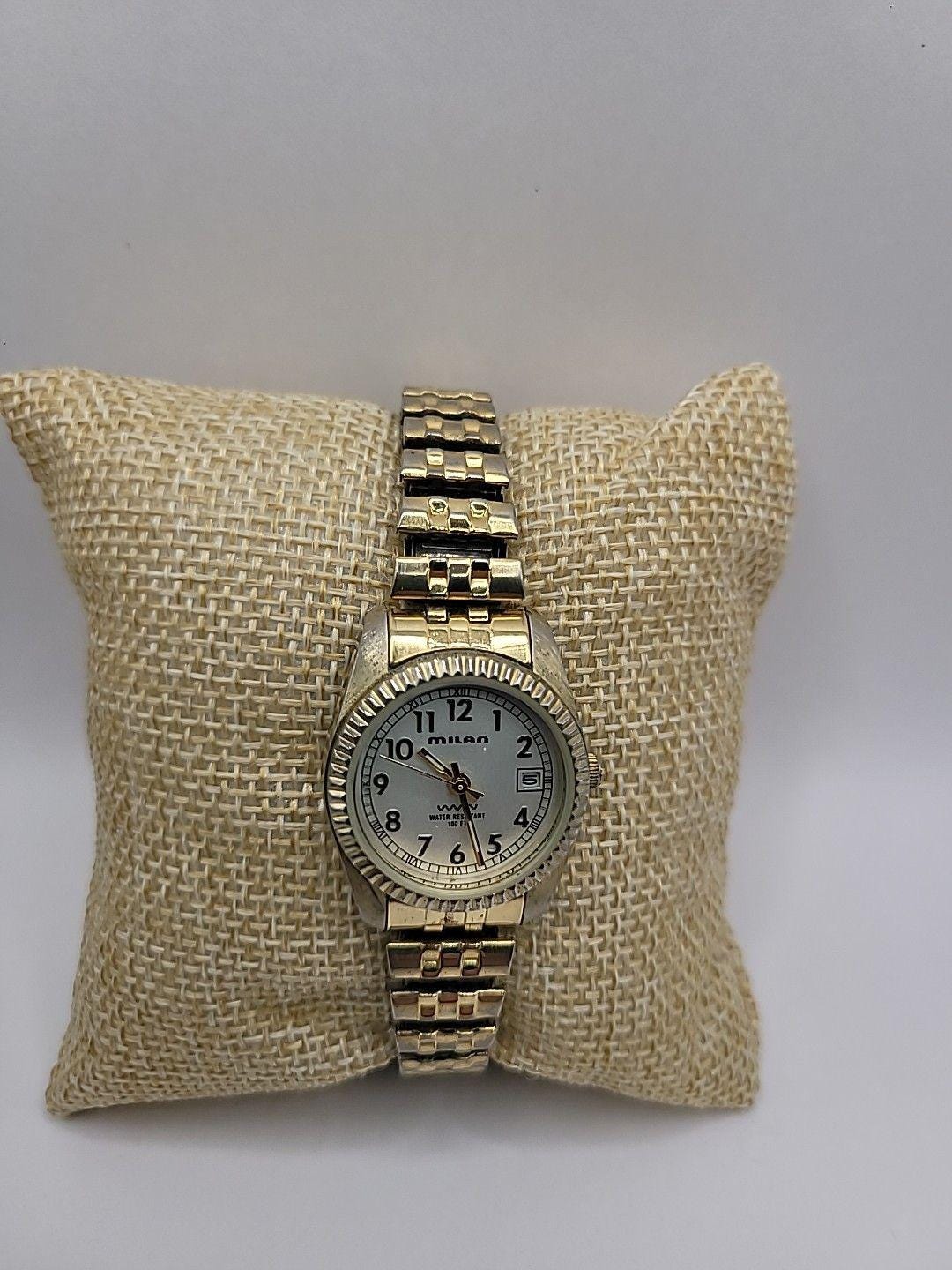 Vintage Milan Gold Tone Bracelet Watch Water Resistant Ladies Quartz ...